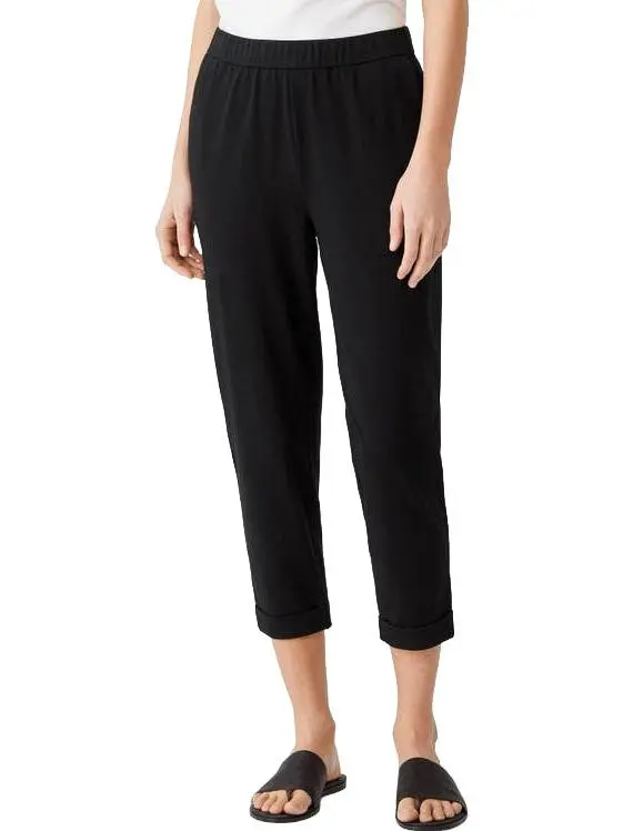 Eileen Fisher Rolled Cuff Slim Jersey Crop Pants - Black