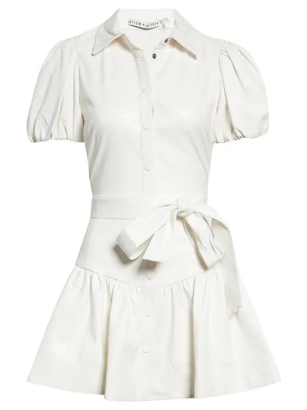 Alice + Olivia Lurlene Faux Leather Shirtdress - Off White