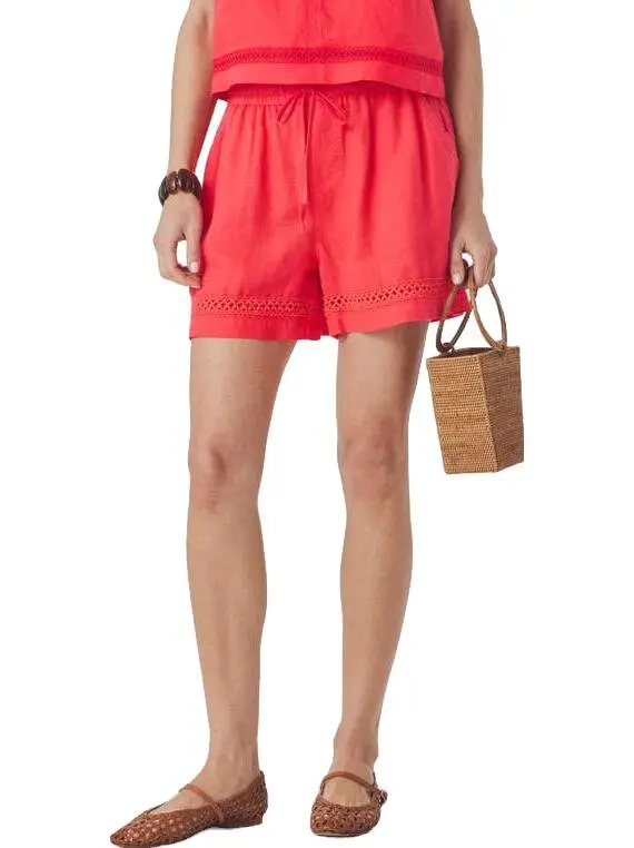 Splendid Stella Lace Inset Linen Shorts - Scarlet Red