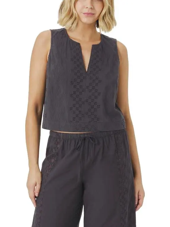 Splendid Kenzie Geo Eyelet Crop Tank - Lead Grey