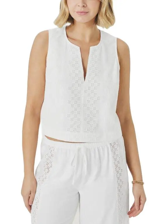 Splendid Kenzie Geo Eyelet Crop Tank - White