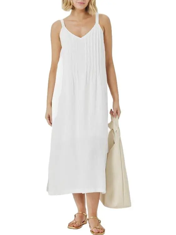 Splendid Stella Pintuck Detail Linen Dress - White