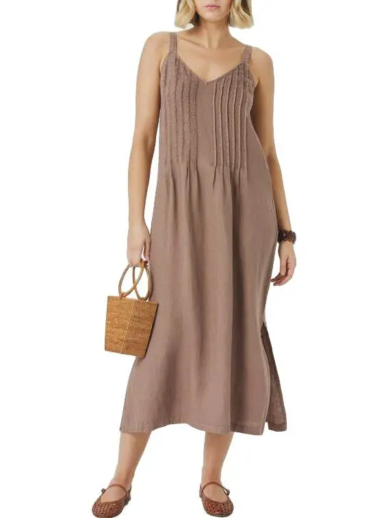 Splendid Stella Pintuck Detail Linen Dress - Wicker