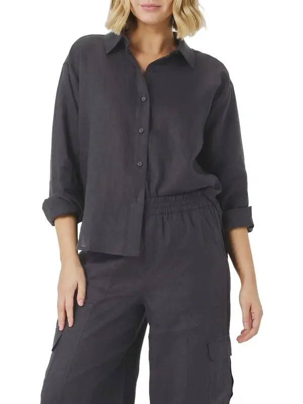 Splendid Stella Linen Button-up Shirt - Lead Grey