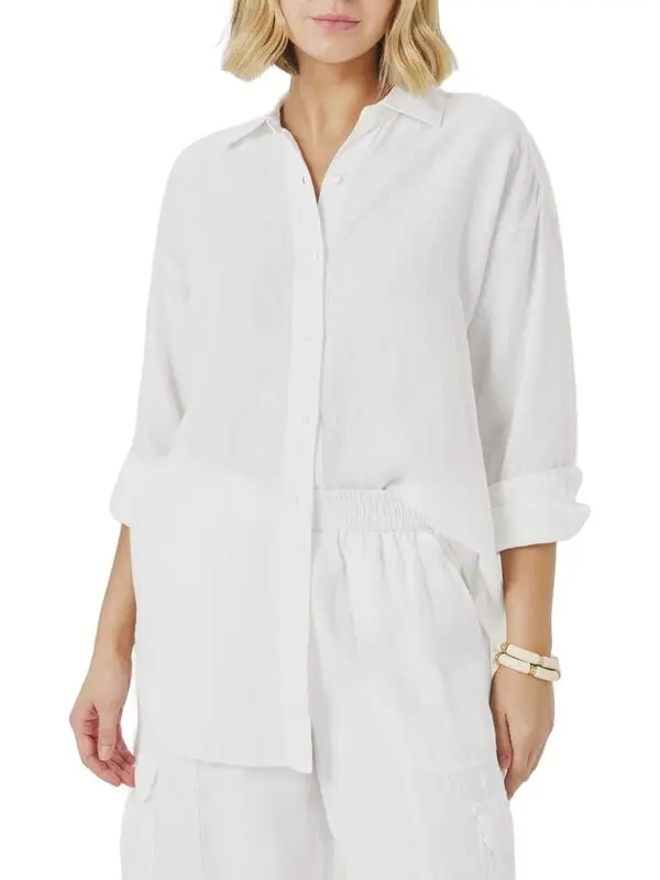 Splendid Stella Linen Button-up Shirt - White