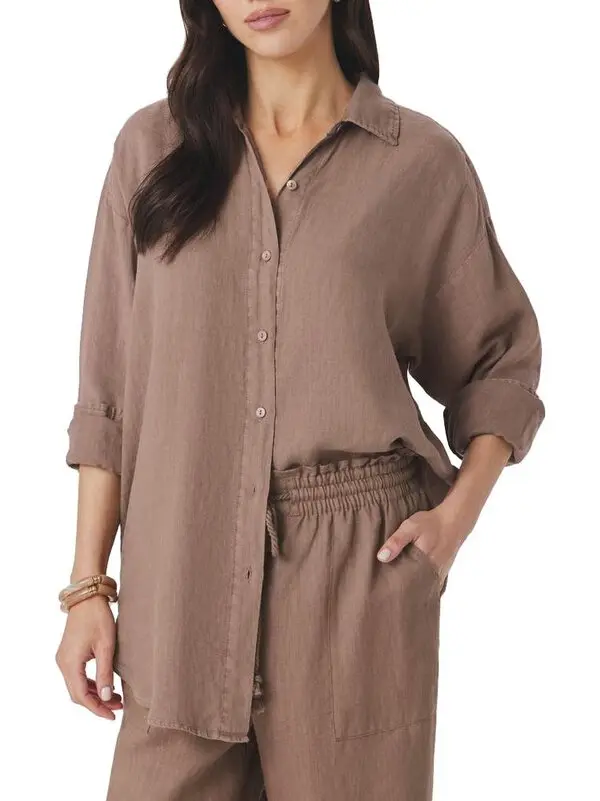 Splendid Stella Linen Button-up Shirt - Wicker Beige