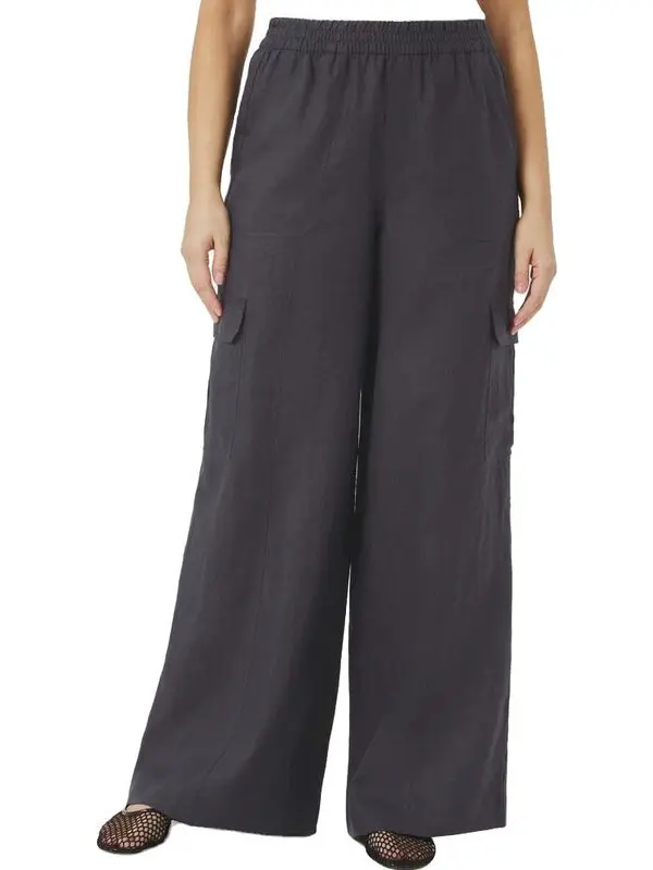 Splendid Stella Linen Cargo Pull-on Pants - Lead Grey