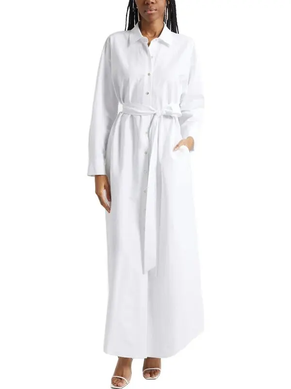 L'Agence Ridley Tie Waist Long Sleeve Maxi Shirtdress - White