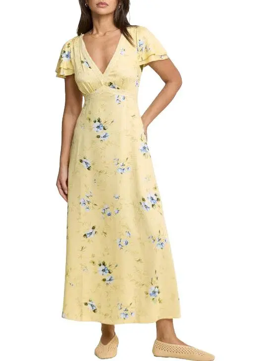 NOBODY'S CHILD Iris Trim Floral Print Maxi Dress - Yellow