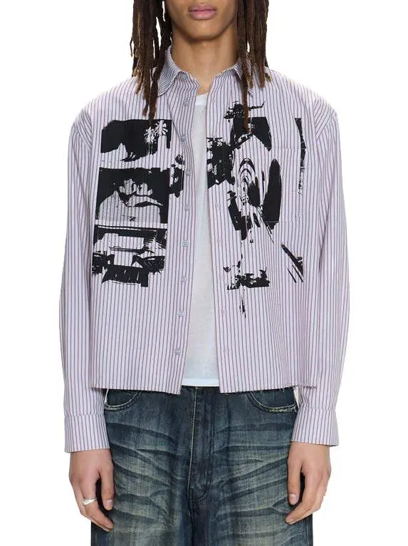 JADED LONDON Stripe Graphic Button-up Shirt - Grey