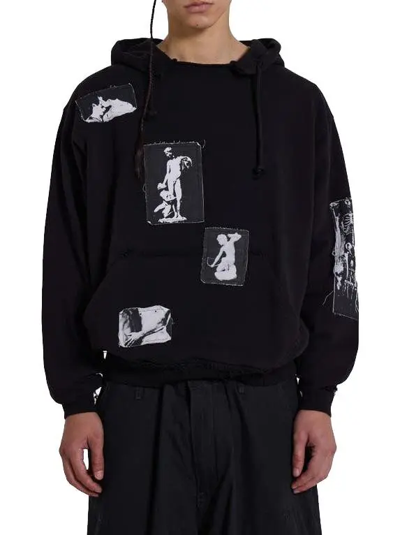 JADED LONDON Devoted Graphic Patch Distressed Hoodie - Black