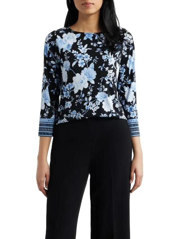 Anne Klein Floral Print Knit Top - Anne Black Multi