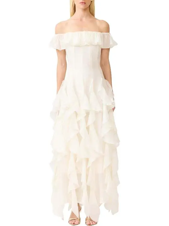 ELLIATT Yvette Off-the-shoulder Ruffle Gown - White