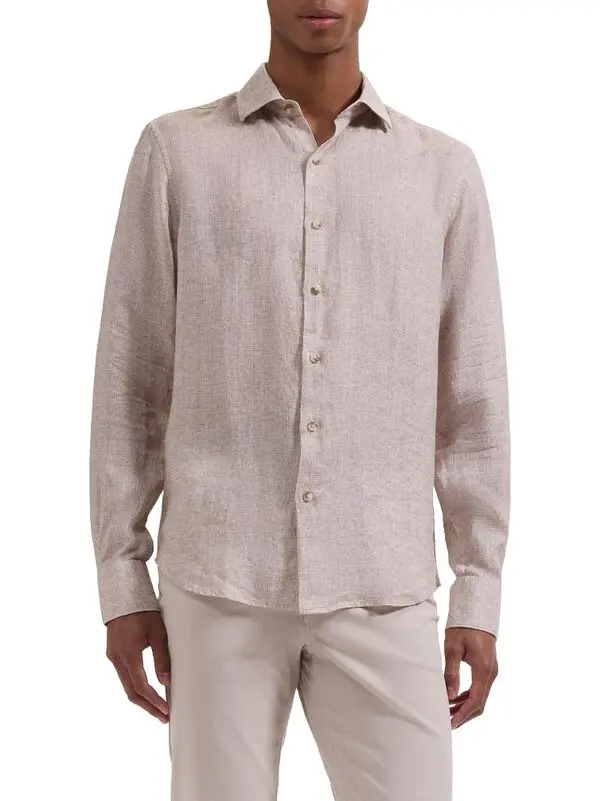 Bugatchi Axel Shaped Fit Linen Button-up Shirt - Camel