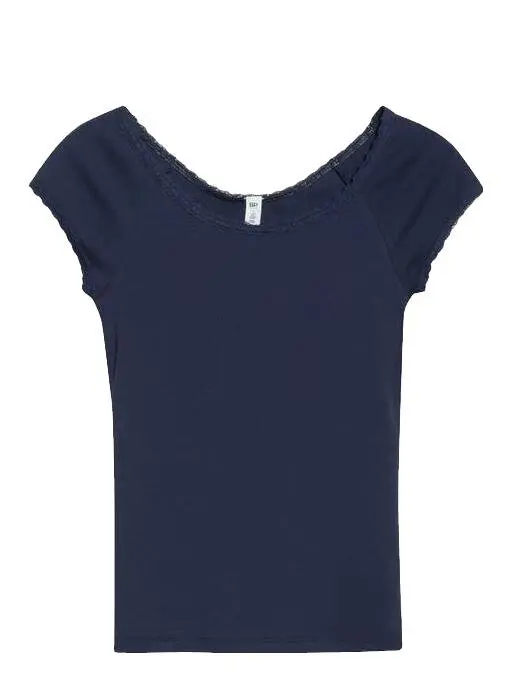 Bp. Lace Trim Cotton T-shirt - Navy Iris