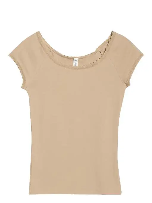 Bp. Lace Trim Cotton T-shirt - Tan Savannah