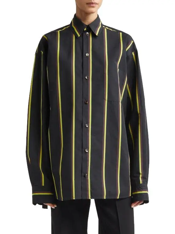 Proenza Schouler Alia Stripe Cotton & Silk Button-up Shirt - Black Multi