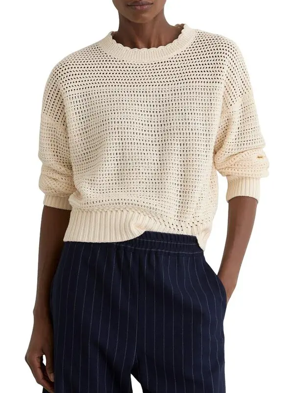 REISS Bonnie Open Stitch Cotton Sweater - Neutral