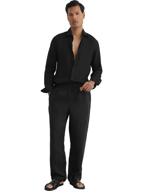 REISS Relaxed-fit Drawstring Trousers - Black
