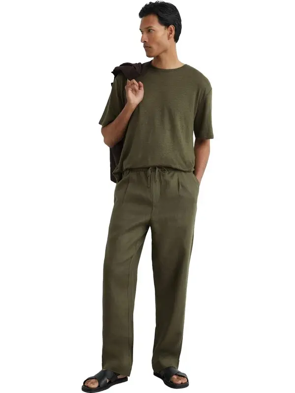 REISS Linen Relaxed-fit Drawstring Trousers - Ivy Green