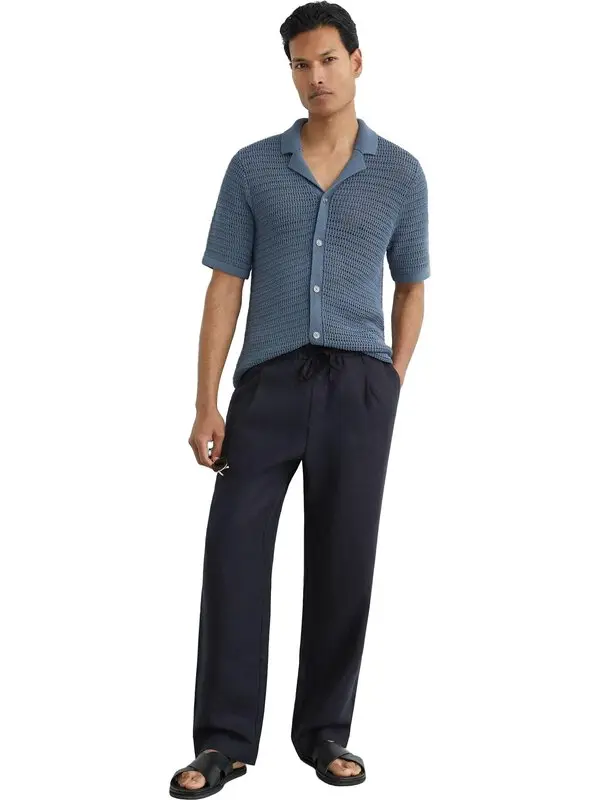 REISS Linen Relaxed-fit Drawstring Trousers - Navy