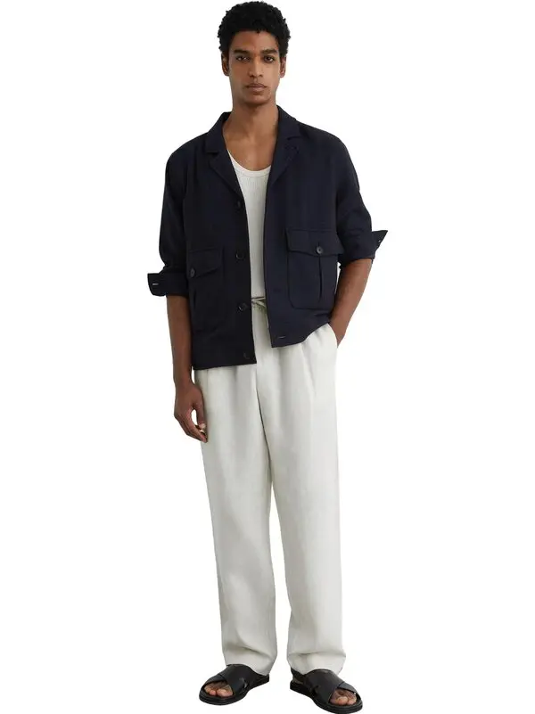 REISS Relaxed-fit Drawstring Trousers - Stone