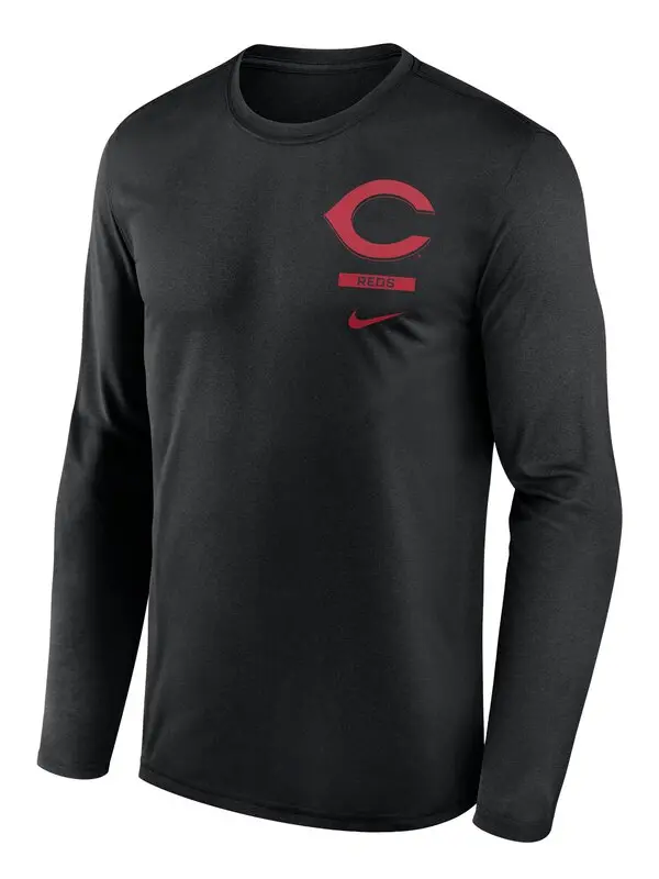Nike Cincinnati Reds 2-hit Legend Dri-fit Mlb Long-sleeve T-shirt - Black