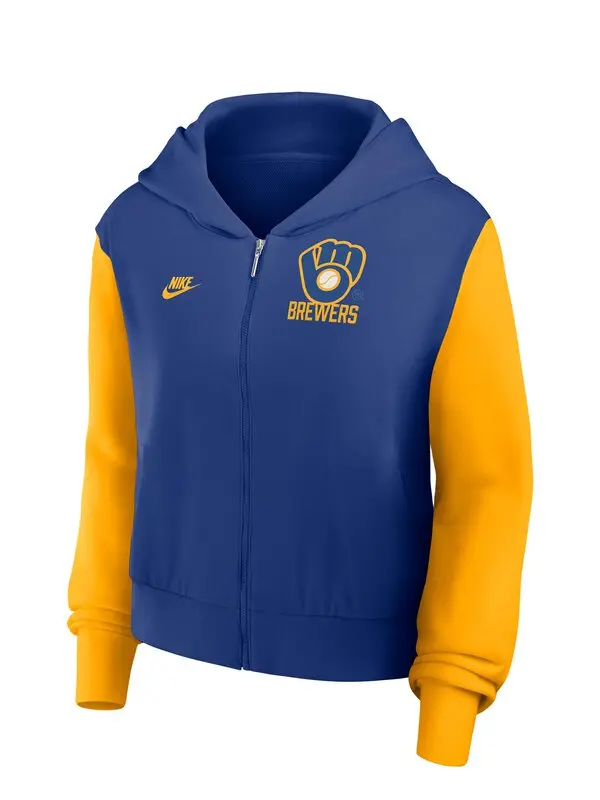 Nike Milwaukee Brewers Cooperstown Mlb Full-zip Hoodie - Blue