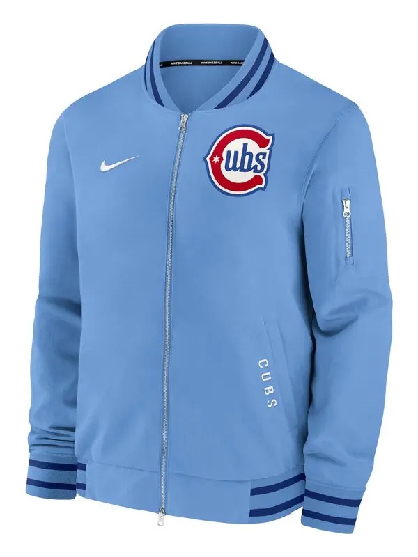 Nike Chicago Cubs Authentic Collection Dugout Mlb Full-zip Bomber Jacket - Blue