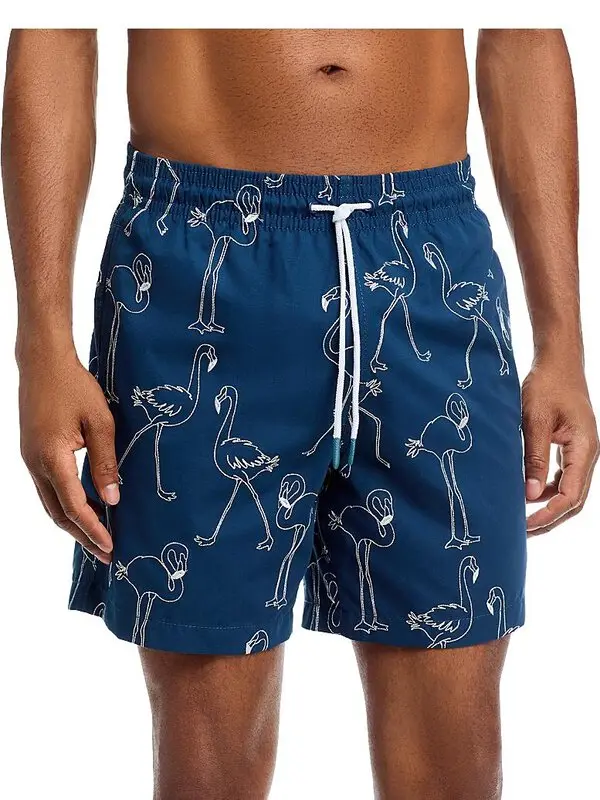 TRUNKS SURF & SWIM CO. Sano Flamingo 6.5" Swim Trunks - Dark Blue
