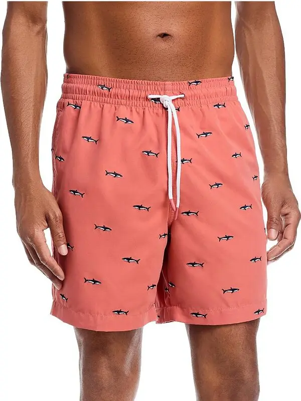 TRUNKS SURF & SWIM CO. Sano Sharks 6.5" Swim Trunks - Peach