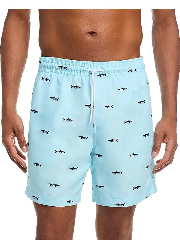 TRUNKS SURF & SWIM CO. Sano Sharks 6.5" Swim Trunks - Tide Blue