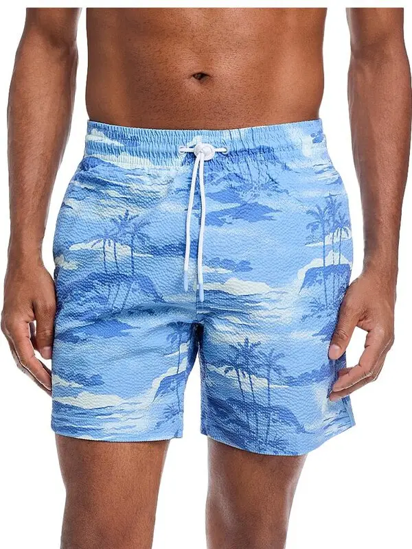 TRUNKS SURF & SWIM CO. Sano Tropical Landscape 6.5" Swim Trunks - Tonal Blue