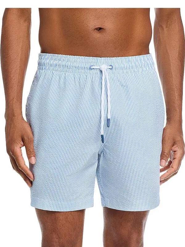 TRUNKS SURF & SWIM CO. Sano Classic Stripes 6.5 Swim Trunks - Denim Blue