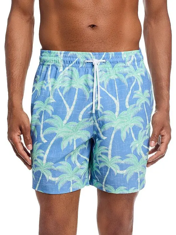 TRUNKS SURF & SWIM CO. Sano Palm Tree Print 6.5" Swim Trunks - Blue Stone