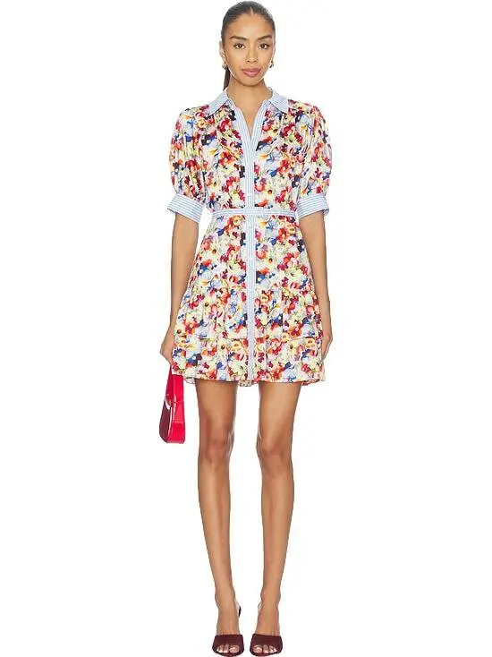 Cinq À Sept Wildflower Bunch Emry Dress In Blue,red - Gardenia Multi
