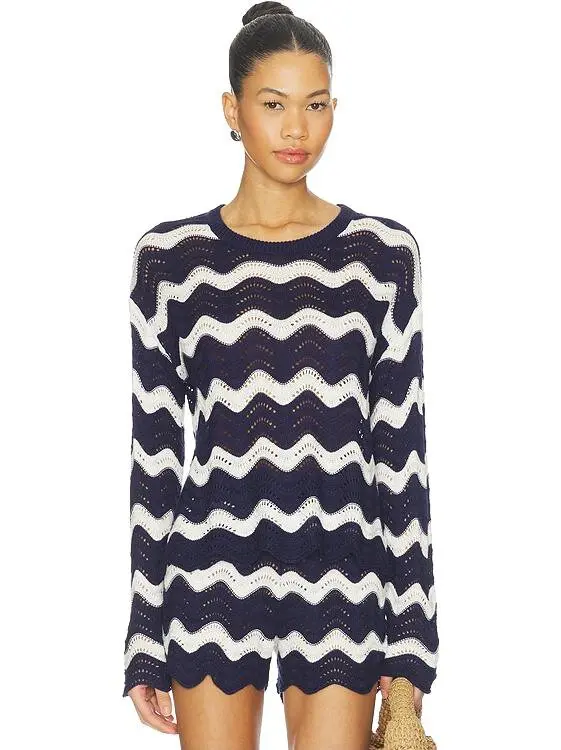 Beach Riot Beach Sweater - Navy & White Tides