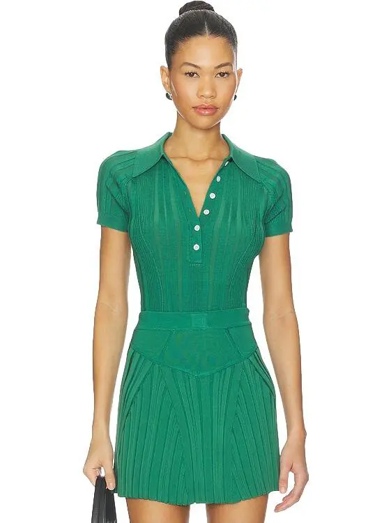 FLEUR DU MAL Rib Polo Bodysuit In Green - Lucky