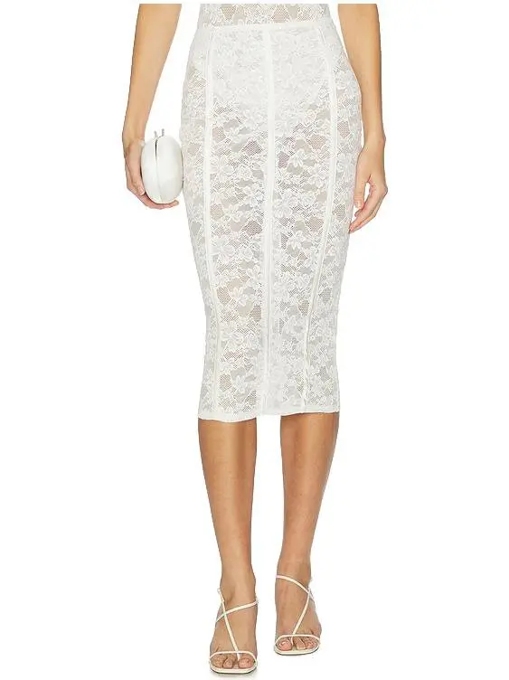 FLEUR DU MAL Le Stretch Lace Pencil Skirt - Ivory