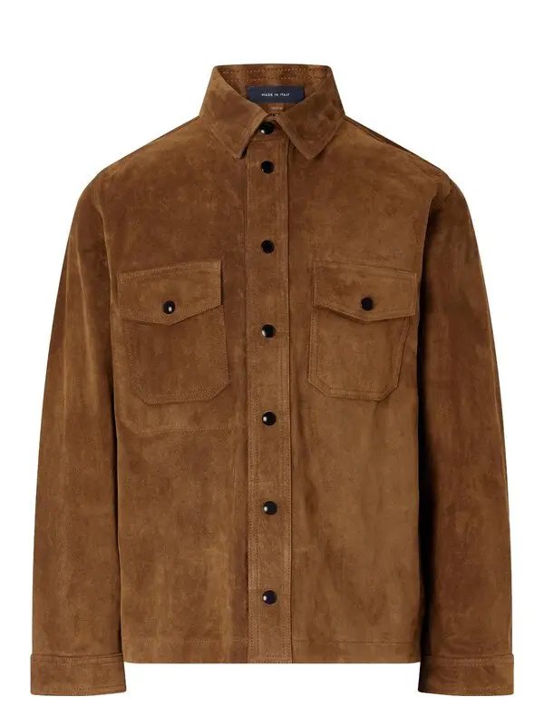 DRAKE'S Suede Overshirt - Brown