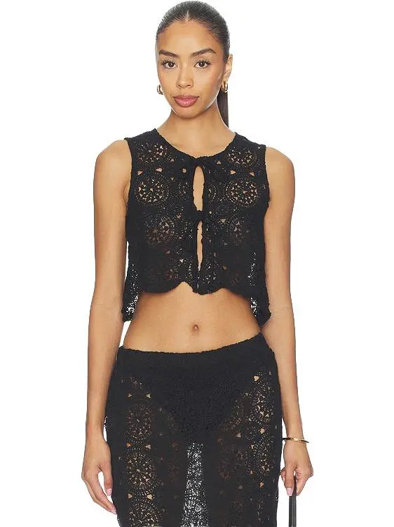 4TH & RECKLESS Laurenne Crochet Tie Top - Black