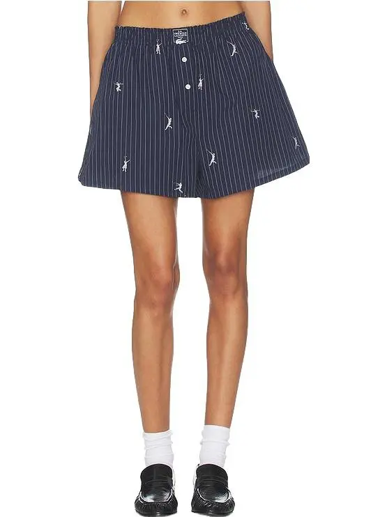 Lacoste Oversize Fit Jacquard Shorts - Navy Blue & White