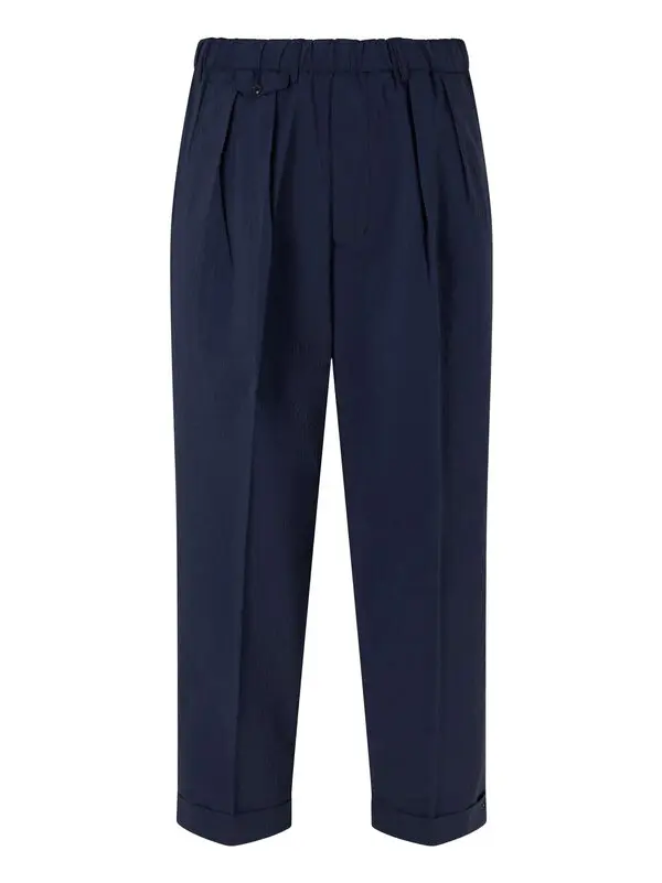 BEAMS Straight-leg Pleated Seersucker Suit Trousers - Navy