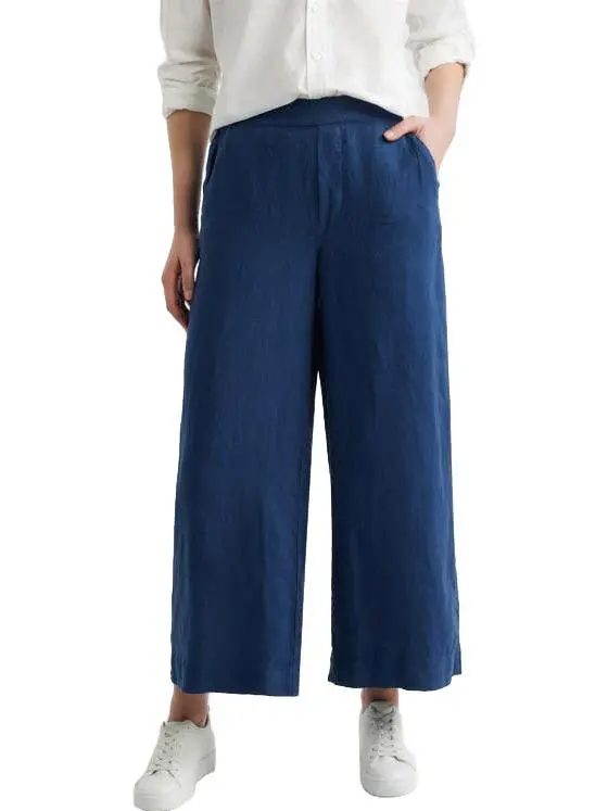 Frank & Eileen Maisie Wide Leg Crop Linen Pants - Navy