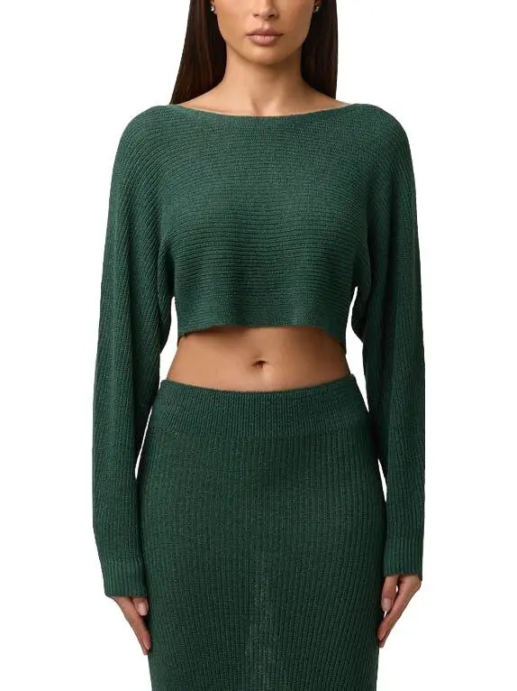 Naked Wardrobe Boat Neck Crop Sweater - Pine Green