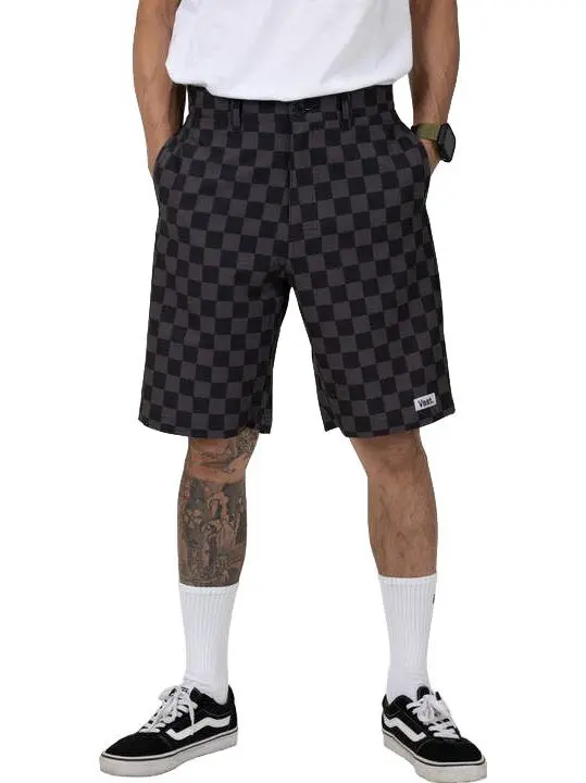VAST Check Print Hybrid Board Shorts - Black
