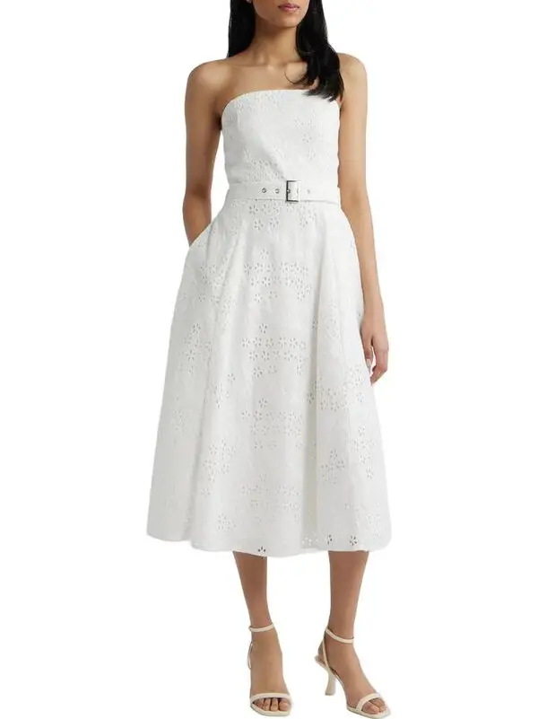 Sam Edelman Strapless Cotton Eyelet Dress - White