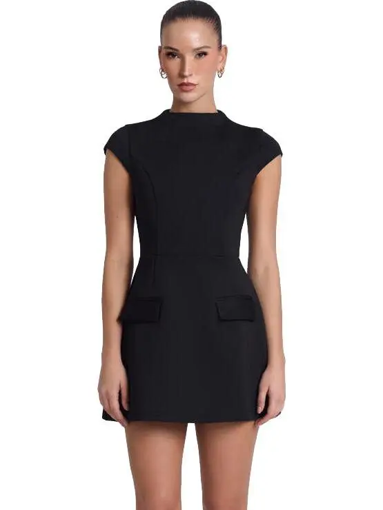 LEAU Cap Sleeve Mini Dress With Pockets - Black