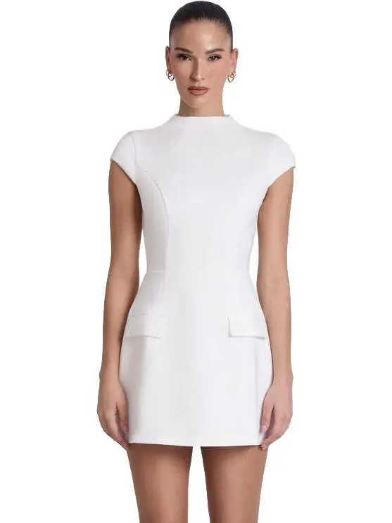 LEAU Cap Sleeve Mini Dress With Pockets - White