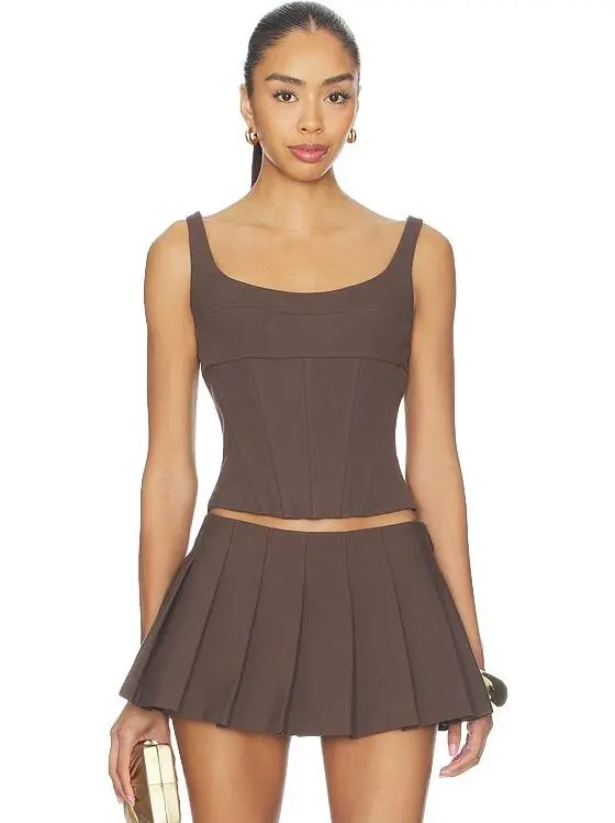 Cult Gaia Olive" Cropped Corset Top - Chocolate
